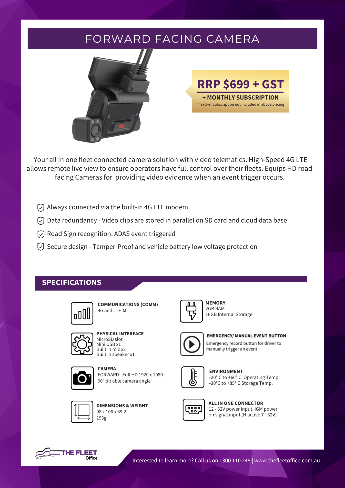 Forward Facing Camera - Data Sheet – The Fleet Office
