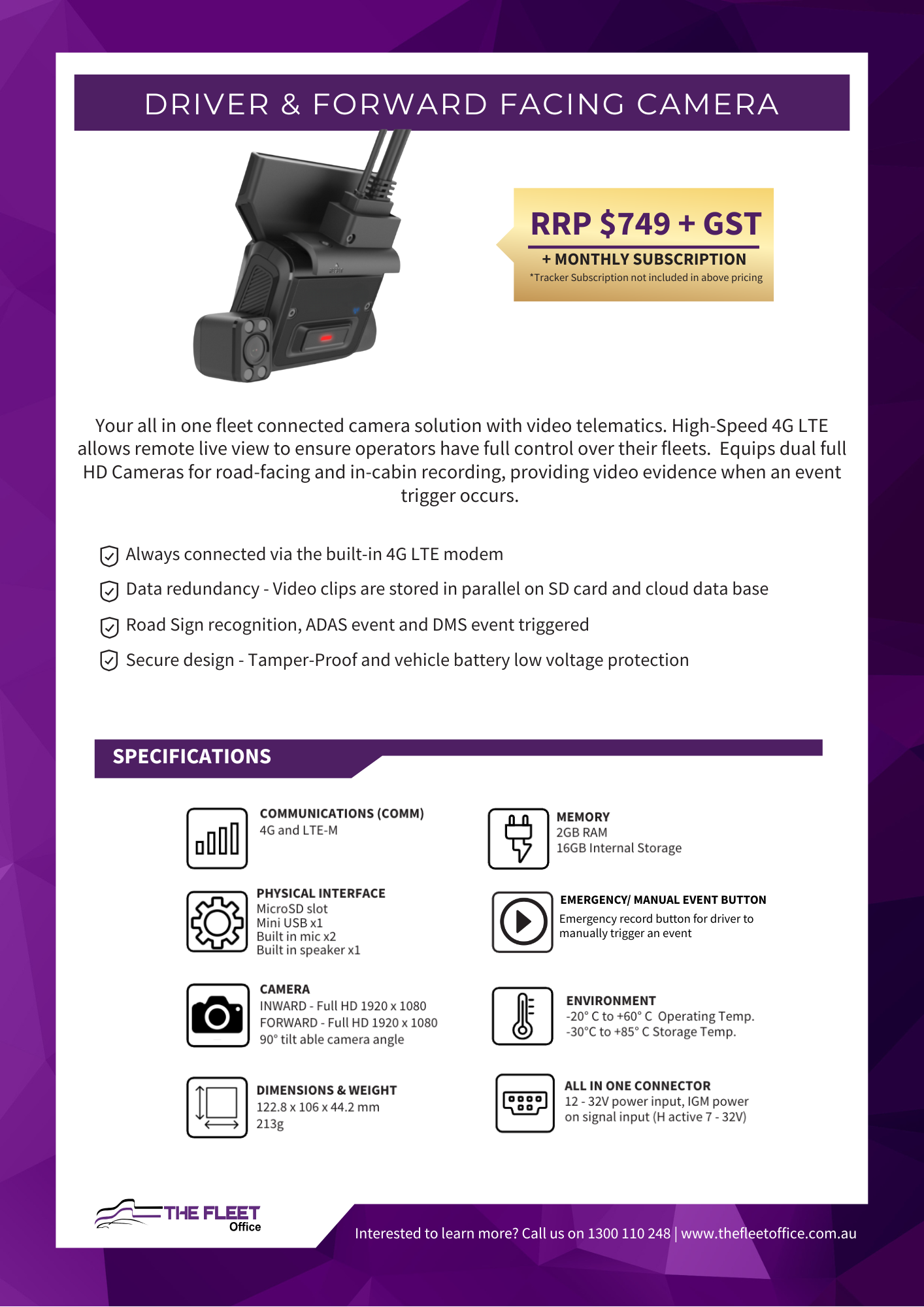 Driver & Forward Facing Camera - Data Sheet – The Fleet Office