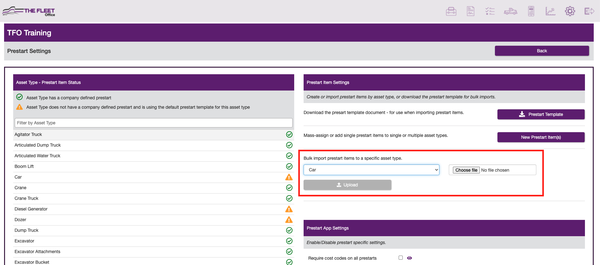 FleetMaint - Prestart Settings – The Fleet Office