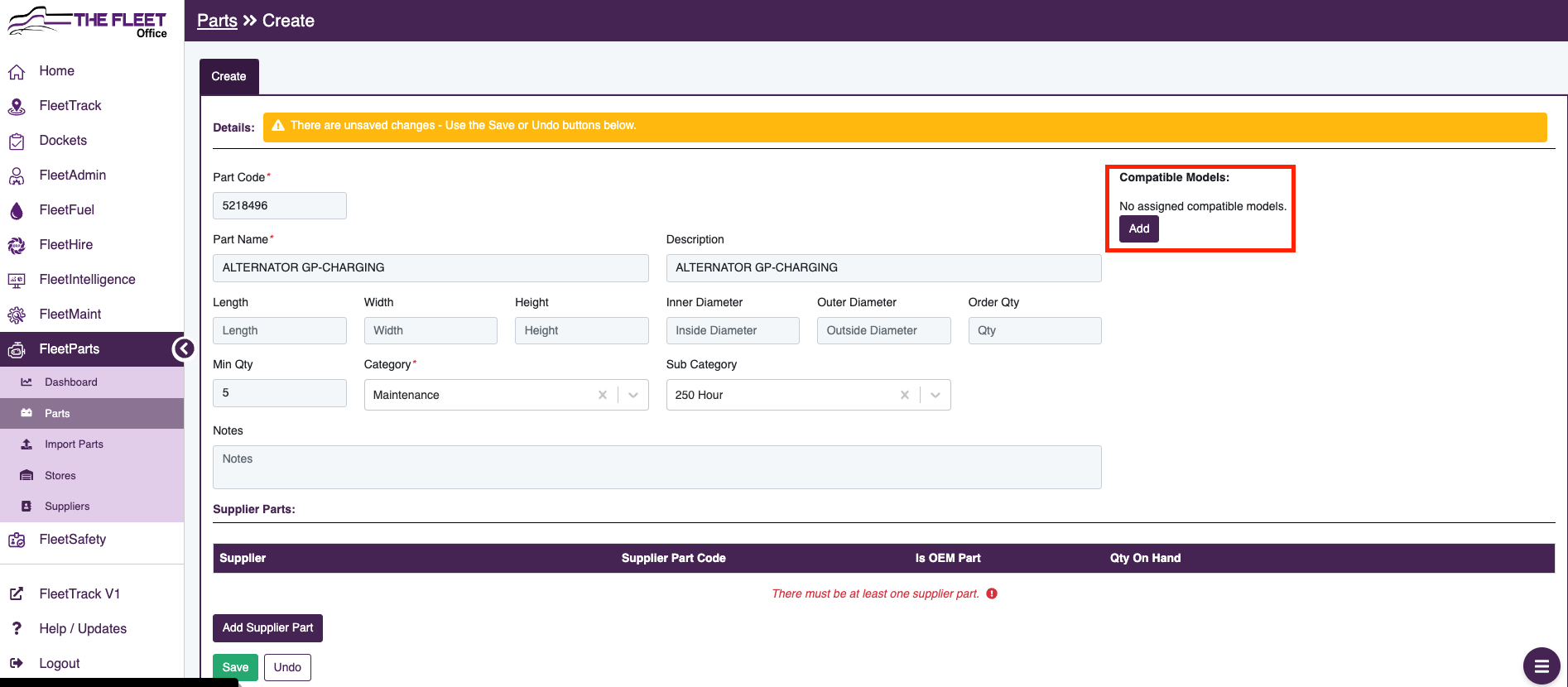 FleetParts - Adding Parts - Individually – The Fleet Office